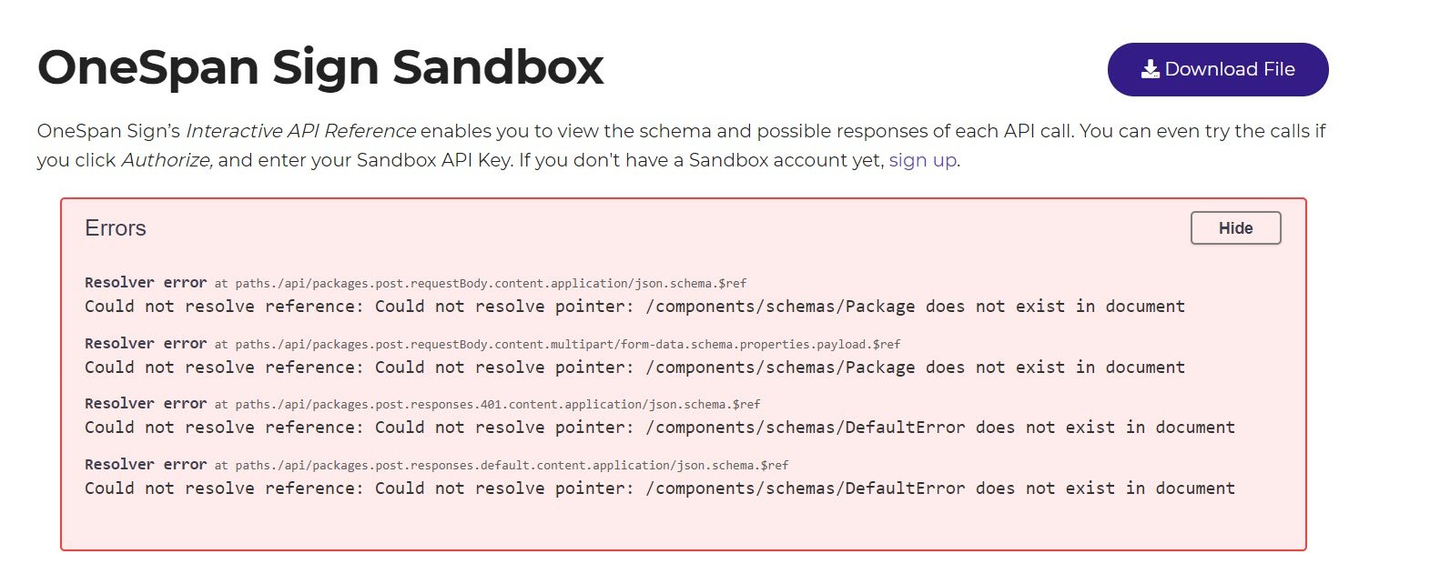 Componentsschemaspackage Does Not Exist In Sandbox Interactive Api Documentation Onespan